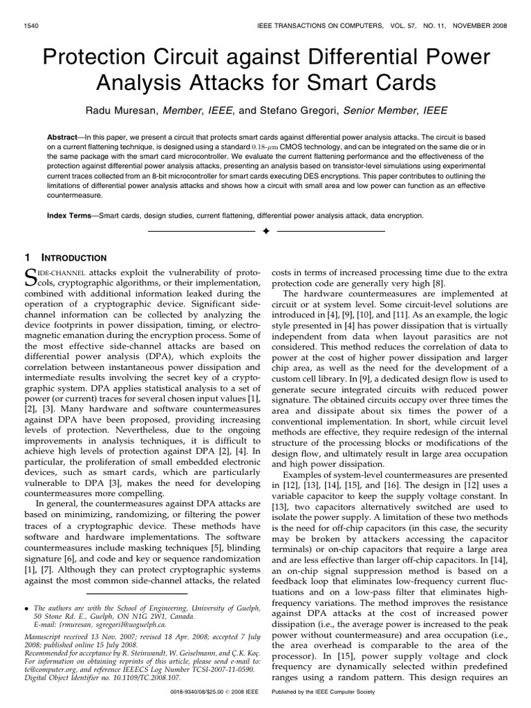 Protection Circuit Against Differential Power Analysis Attacks For ...