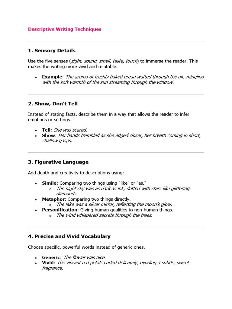 Descriptive Writing Techniques | PDF