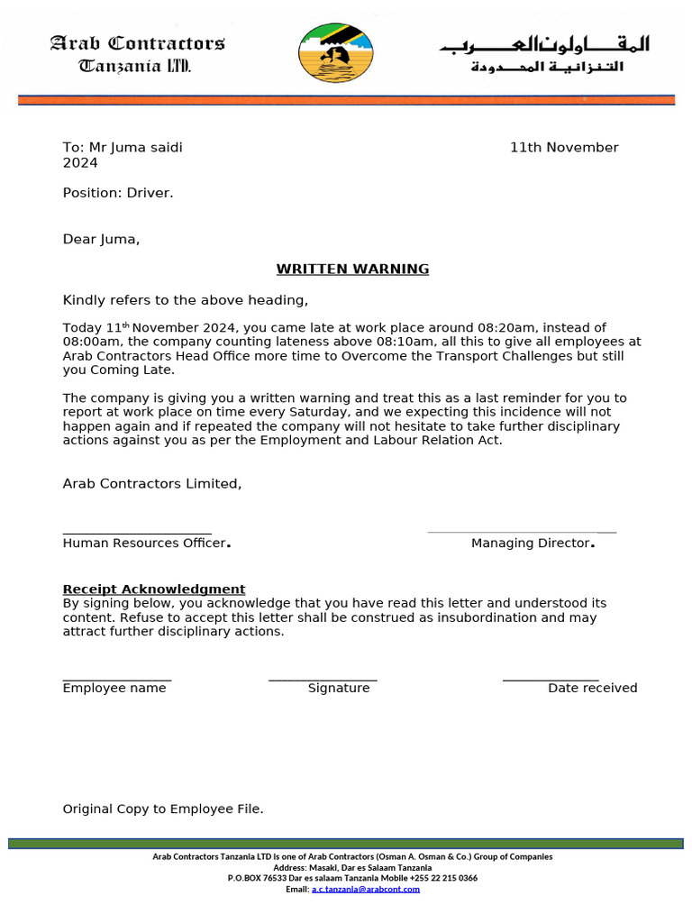 Late Coming Letter | PDF