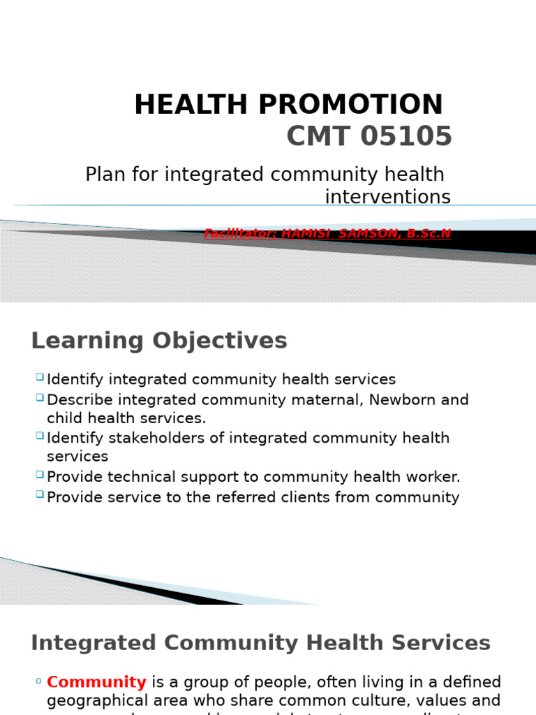 Health Promotion - SESSION 05 INTEGRATED COMMUNITY HEALTH | PDF ...