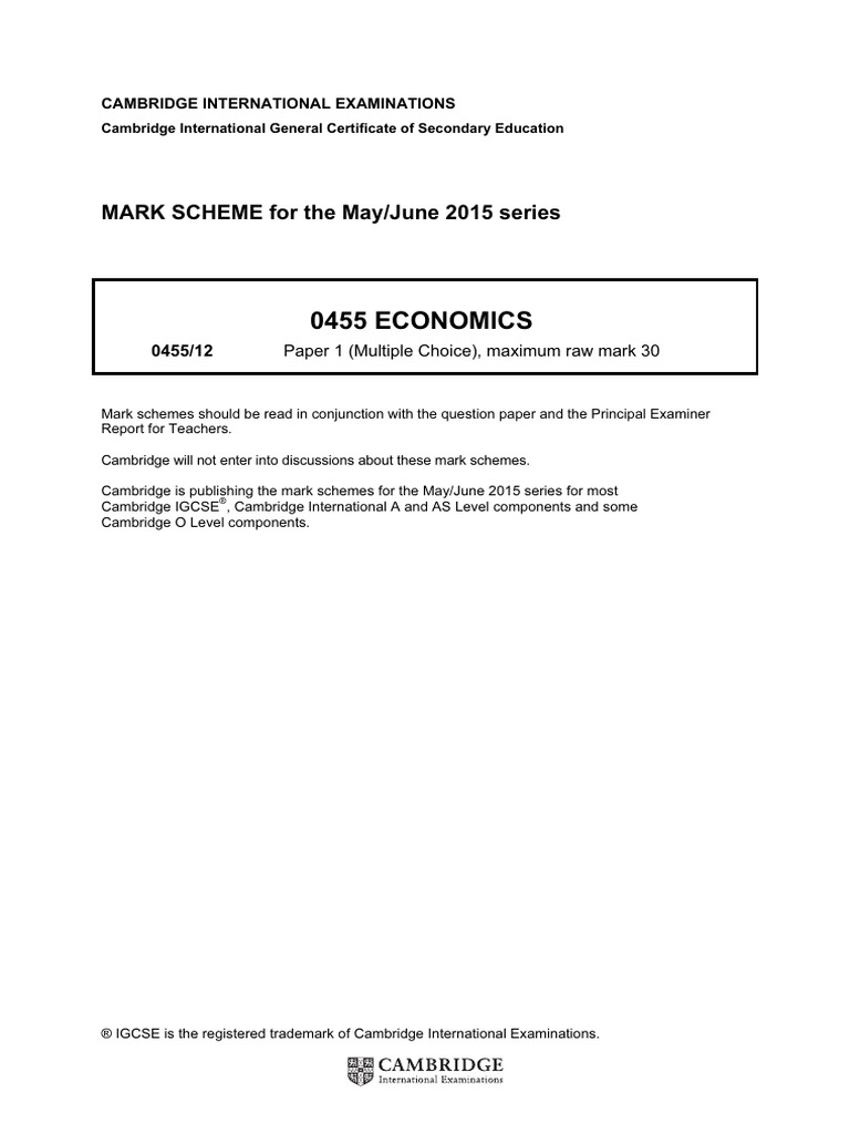 0455 Economics: MARK SCHEME For The May/June 2015 Series | PDF