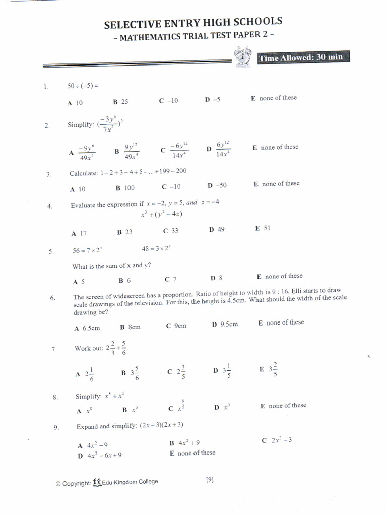 Trial Test Papers 2 | PDF
