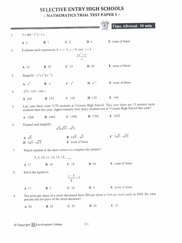Trial Test Papers 1 | PDF
