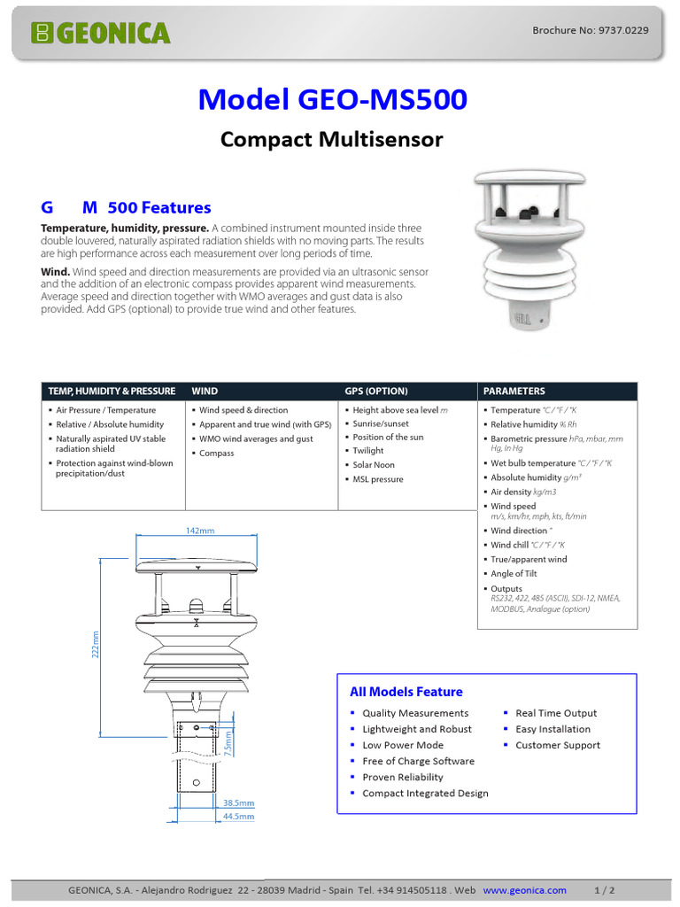 9737 0229 Model GEO-MS500 Compact multisensor | PDF | Atmospheric Pressure | Wound