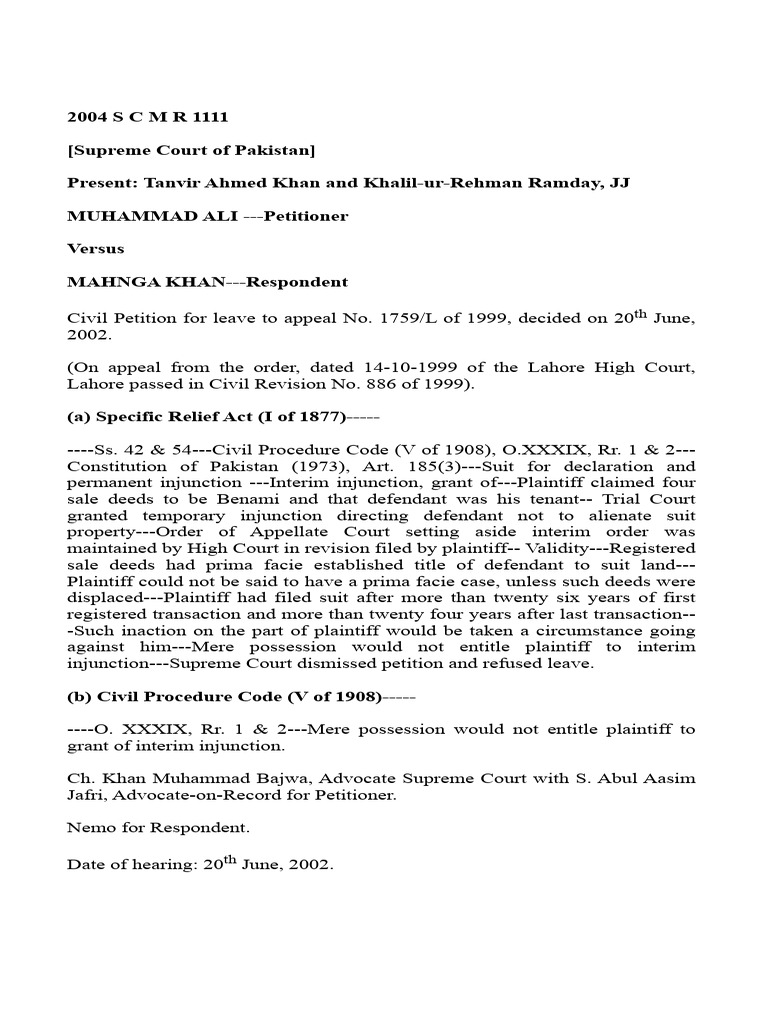 2004 S C M R 1111 | PDF | Lawsuit | Judgment (Law)