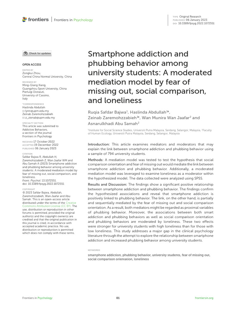 Reading 2 - Smartphone Addiction and Phubbing Behavior Among University Students | PDF ...