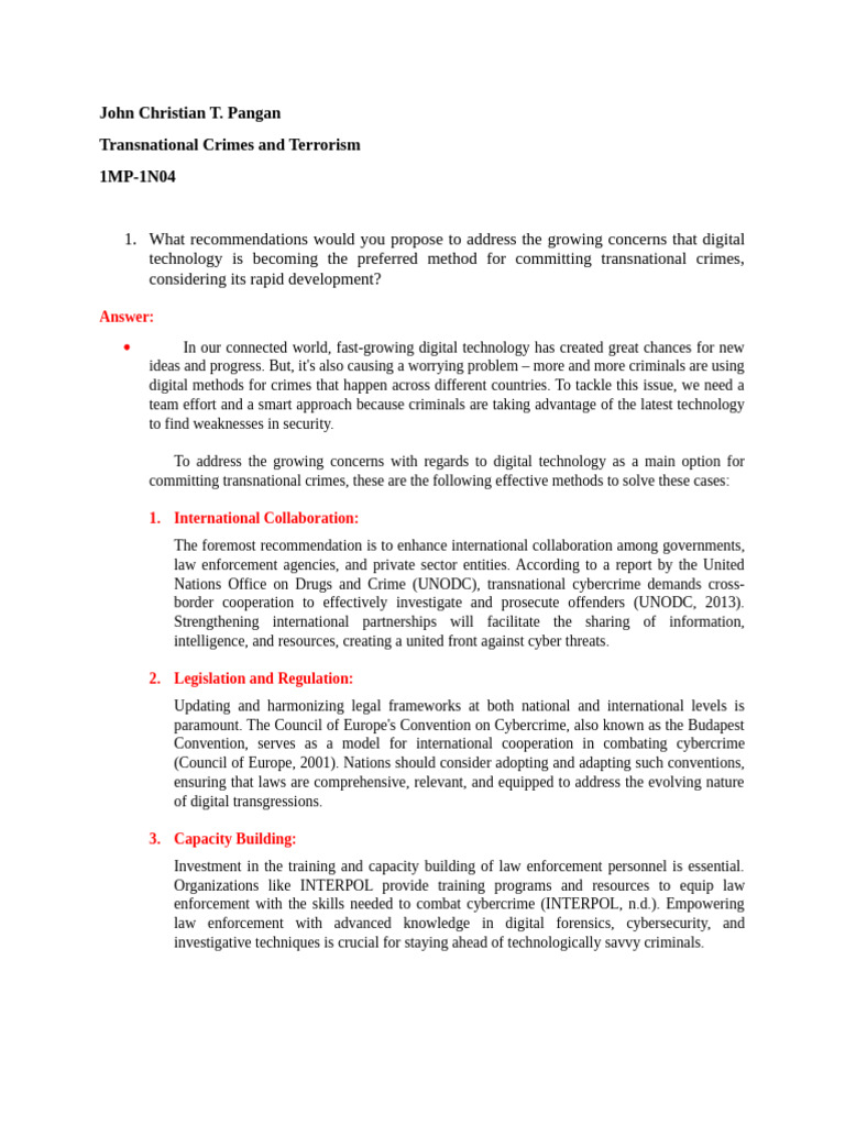 FINAL EXAM - Transnational Crimes and Terrorism - Pangan, John ...