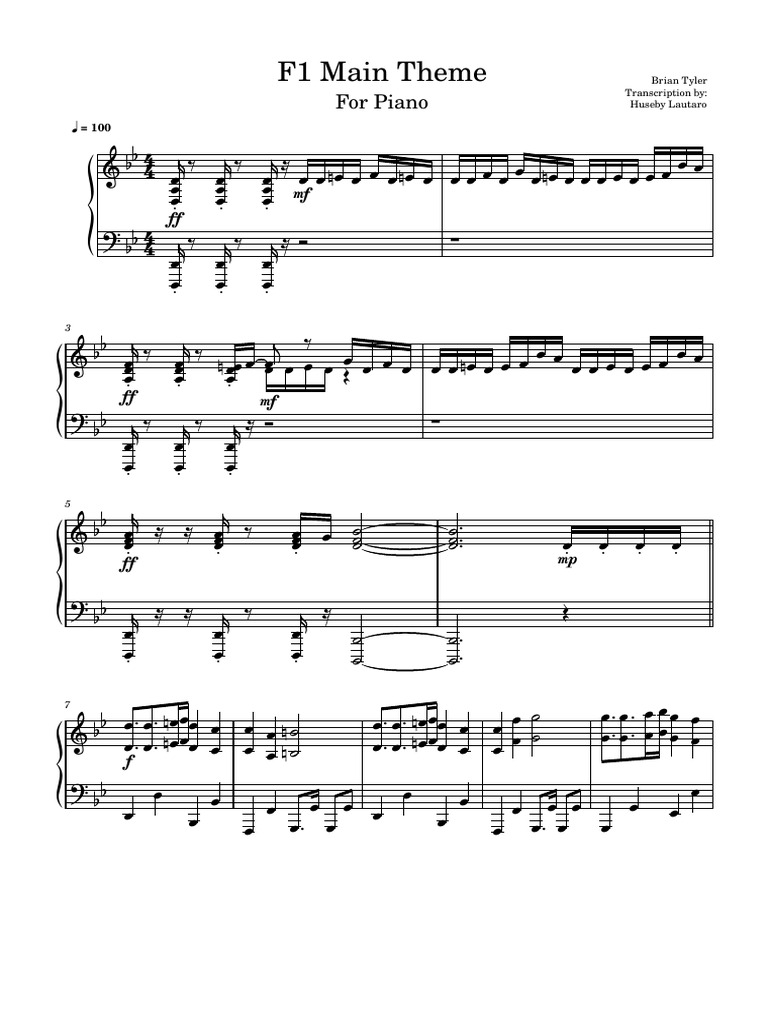 Piano Transcription of F1 Theme | PDF