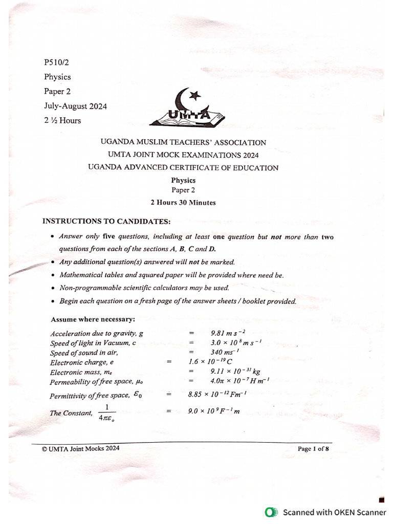 Umta Uace Phy P2 2024 | PDF