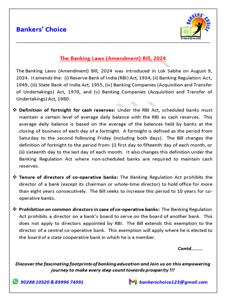 The Banking Laws (Amendment) Bill, 2024 | PDF | Banks | Reserve Bank Of ...