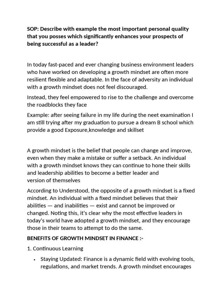 SOP 1 | PDF | Psychological Resilience | Mindset