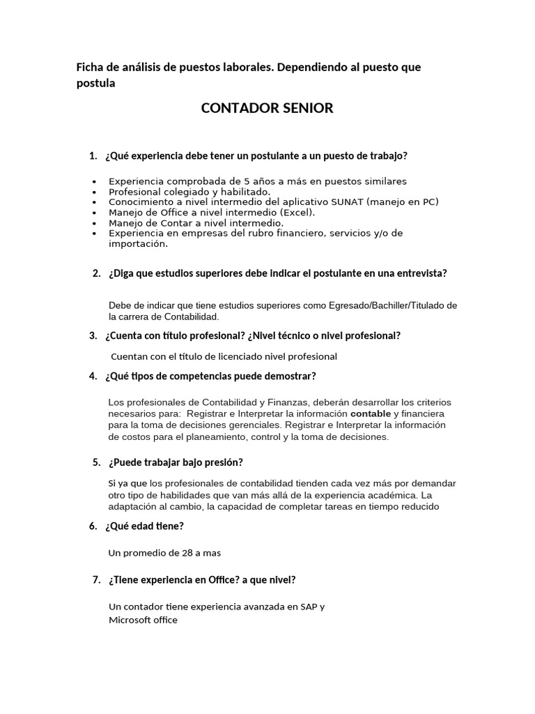 Requisitos para Contador Senior: Experiencia y Habilidades | PDF