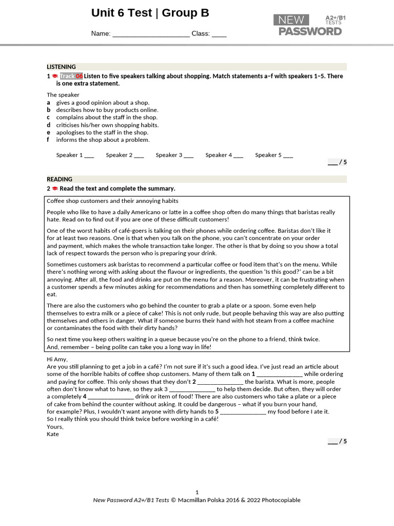 New Password A2+ B1 UT 6B | PDF