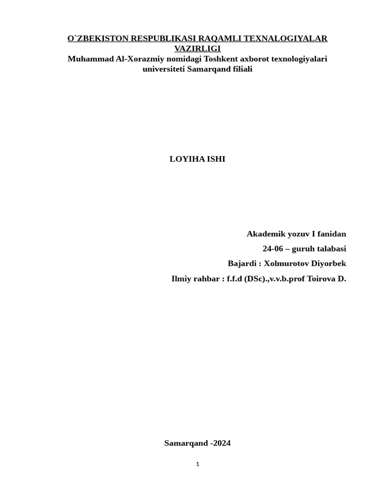 Diyorbek Xolmurotov | PDF