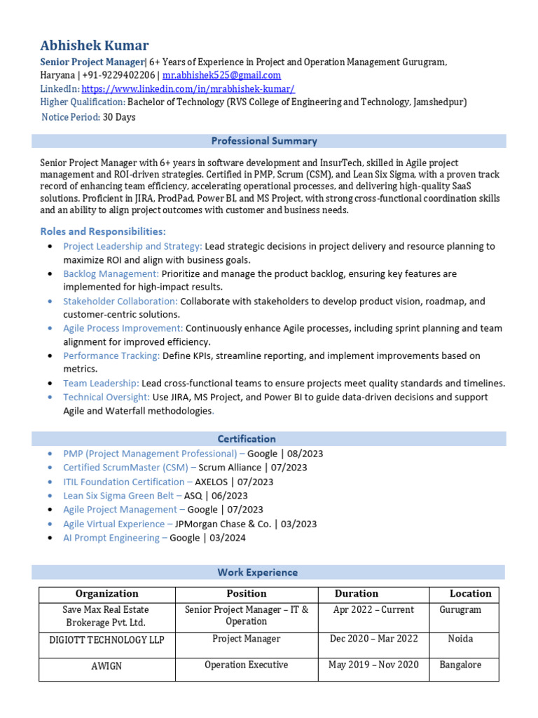 CV_Abhishek (1) | PDF | Scrum (Software Development) | Agile Software Development