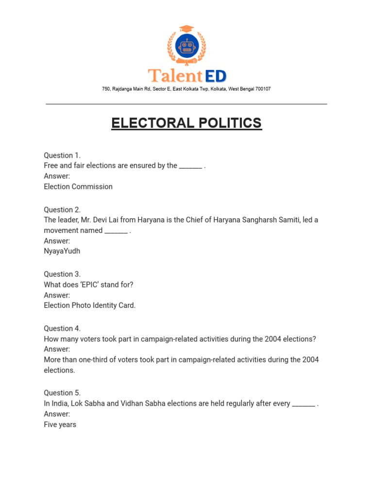 Electoral Politics - Civics | PDF | Elections | Voting