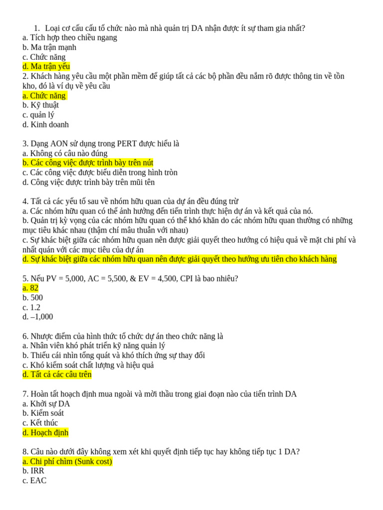 Trac Nghiem Quan Tri Du An | PDF