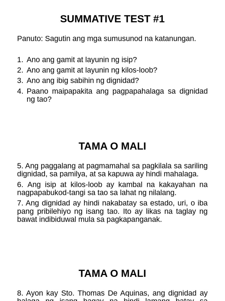 q1 Summative Test #1 | PDF