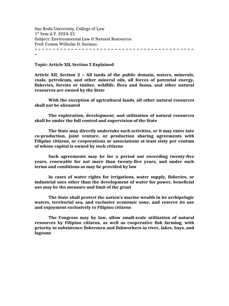 Section 2 Article XII Explained | PDF | Mining | Joint Venture