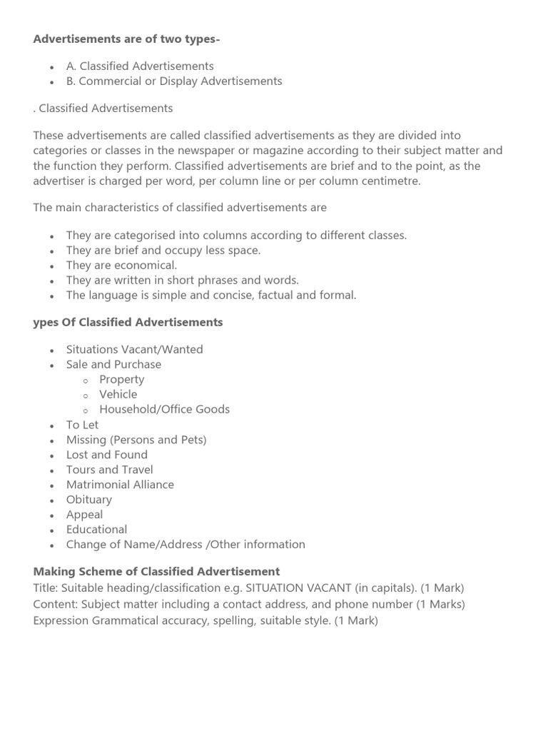 Types and Formats of Advertisements | PDF | Advertising | Grammar