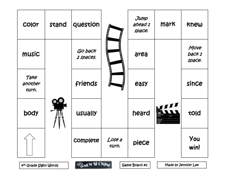 4th Grade Sight Words Game Board | PDF