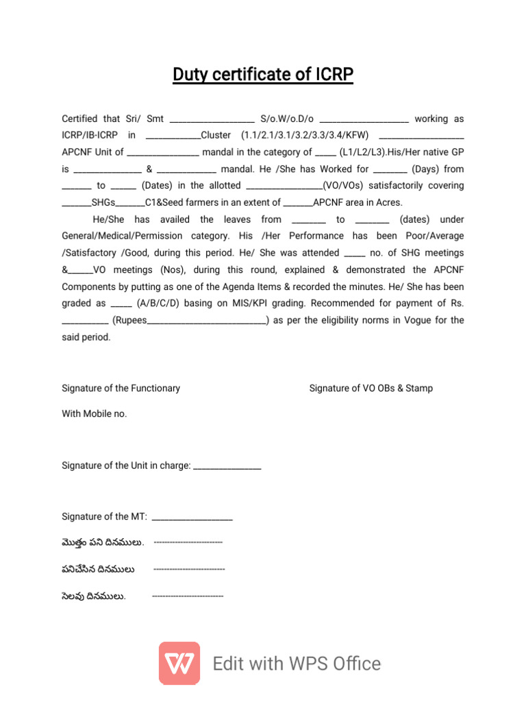 ICRP Duty Certificate Template | PDF