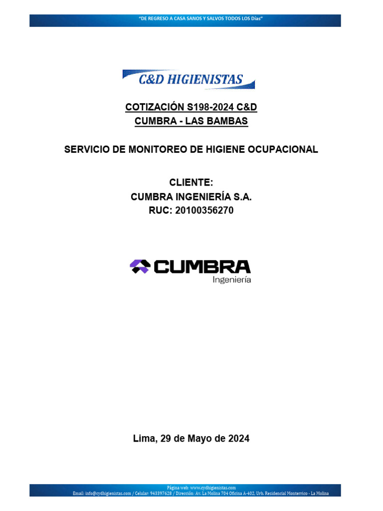 COTIZACIÓN S198 - 2024 C&D CUMBRA - LAS BAMBAS | PDF | ruido ...