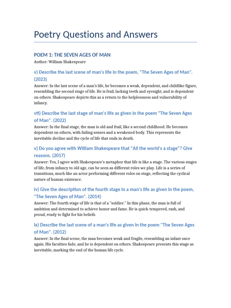 Poetry Questions and Answers | PDF | Samson | Virtue