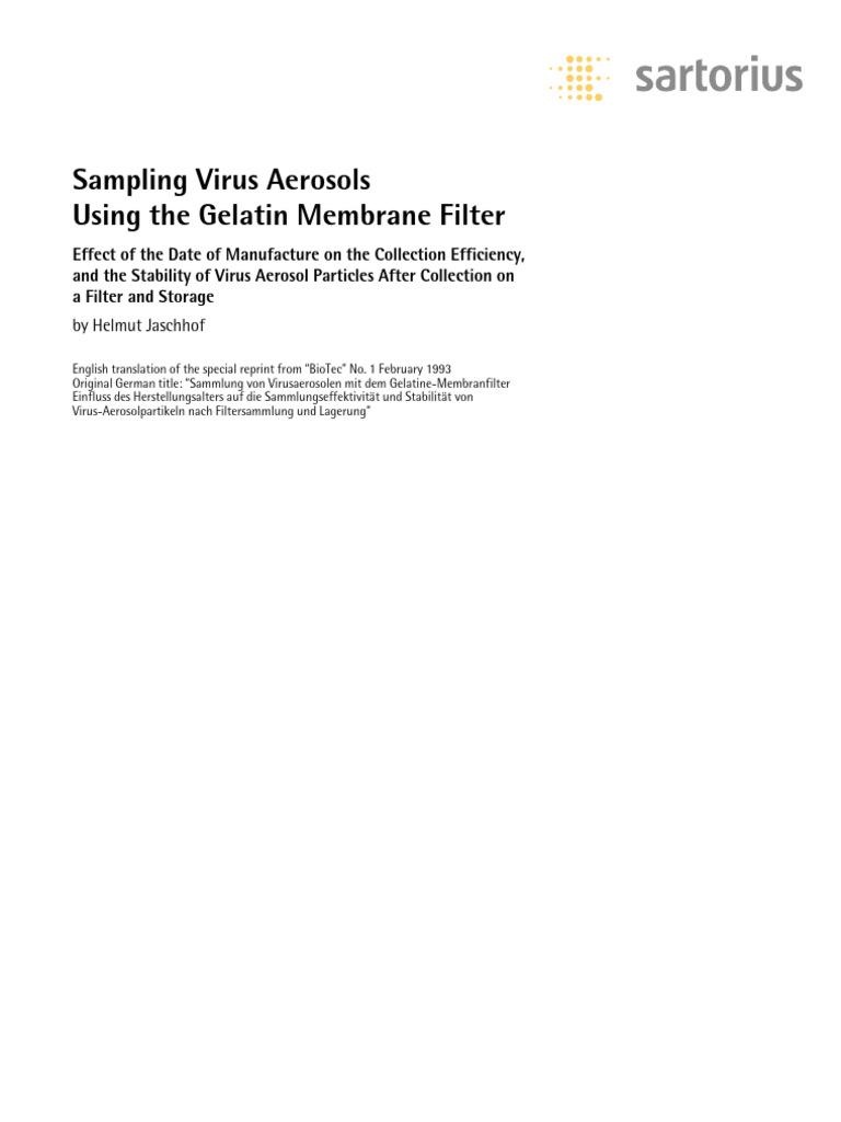 Sampling Virus Aerosols Using The Gelatin Membrane Filter | PDF ...