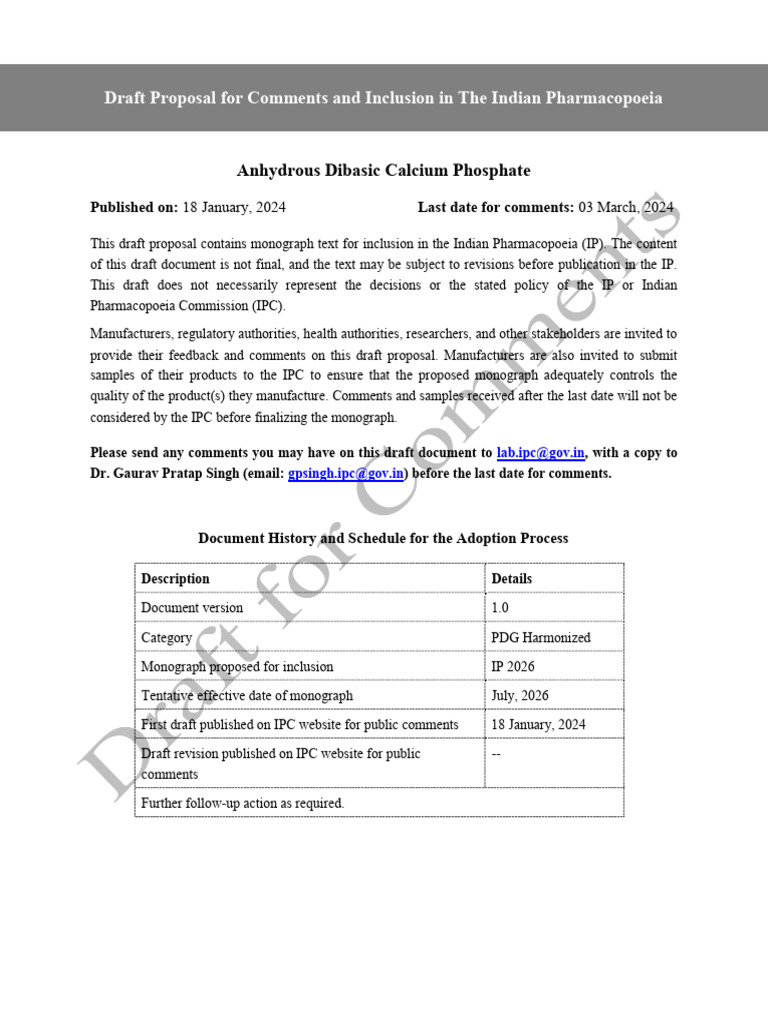 Anhydrous Dibasic Calcium Phosphate Proposal | PDF | Acid | Buffer Solution
