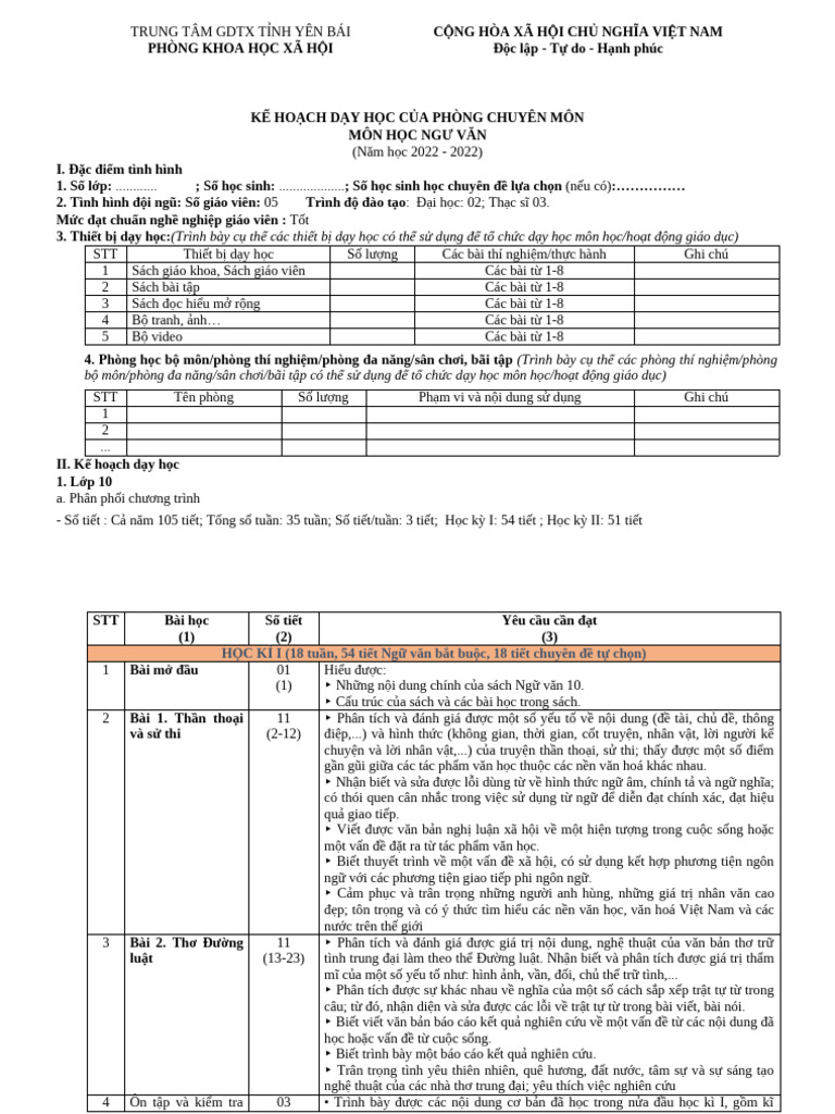 KHGD Văn 2022 2023 1 | PDF