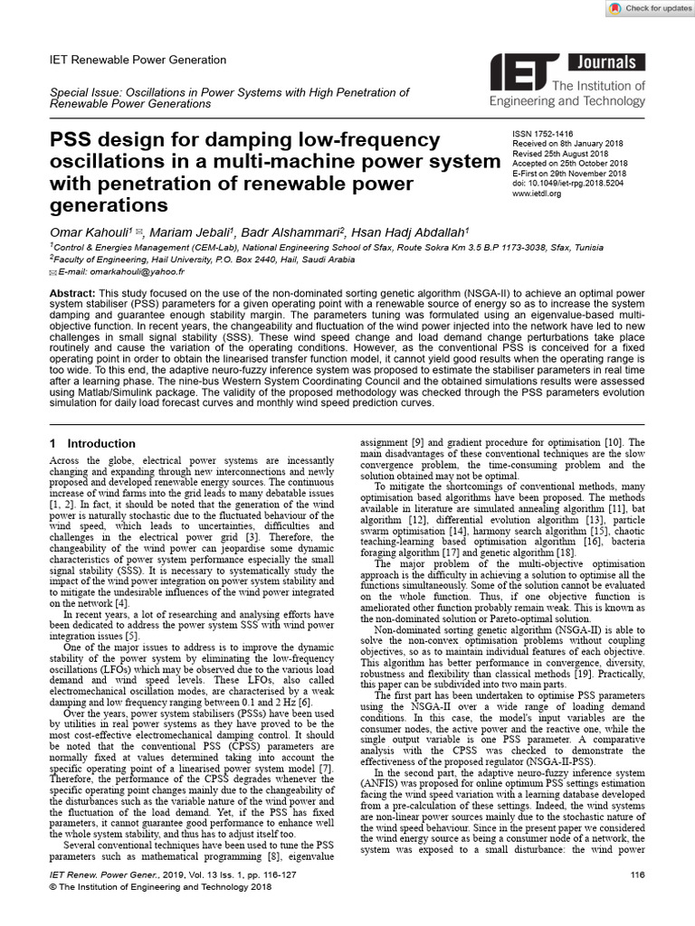 IET Renewable Power Gen - 2018 - Kahouli - PSS design for damping low‐frequency oscillations in ...
