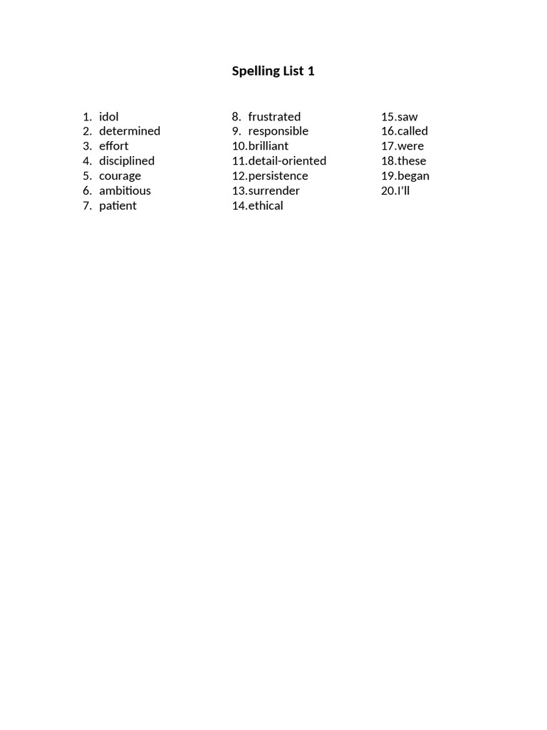 Spelling List 1 | PDF