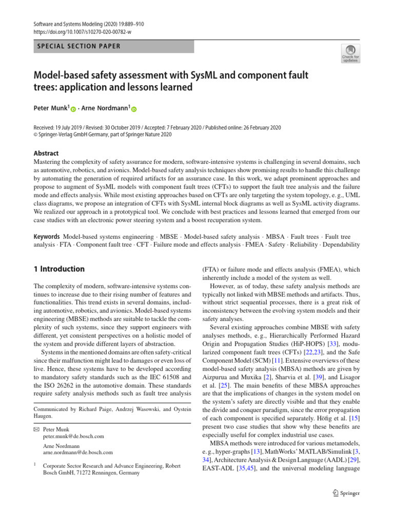 Model-Based Safety Assessment With Sysml and Component Fault Trees ...