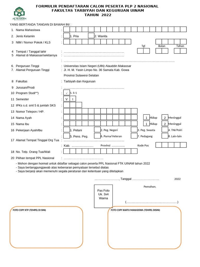FORMULIR PENDAFTARAN | PDF