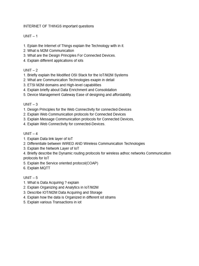 Iot Internet of Things Important Questions | PDF
