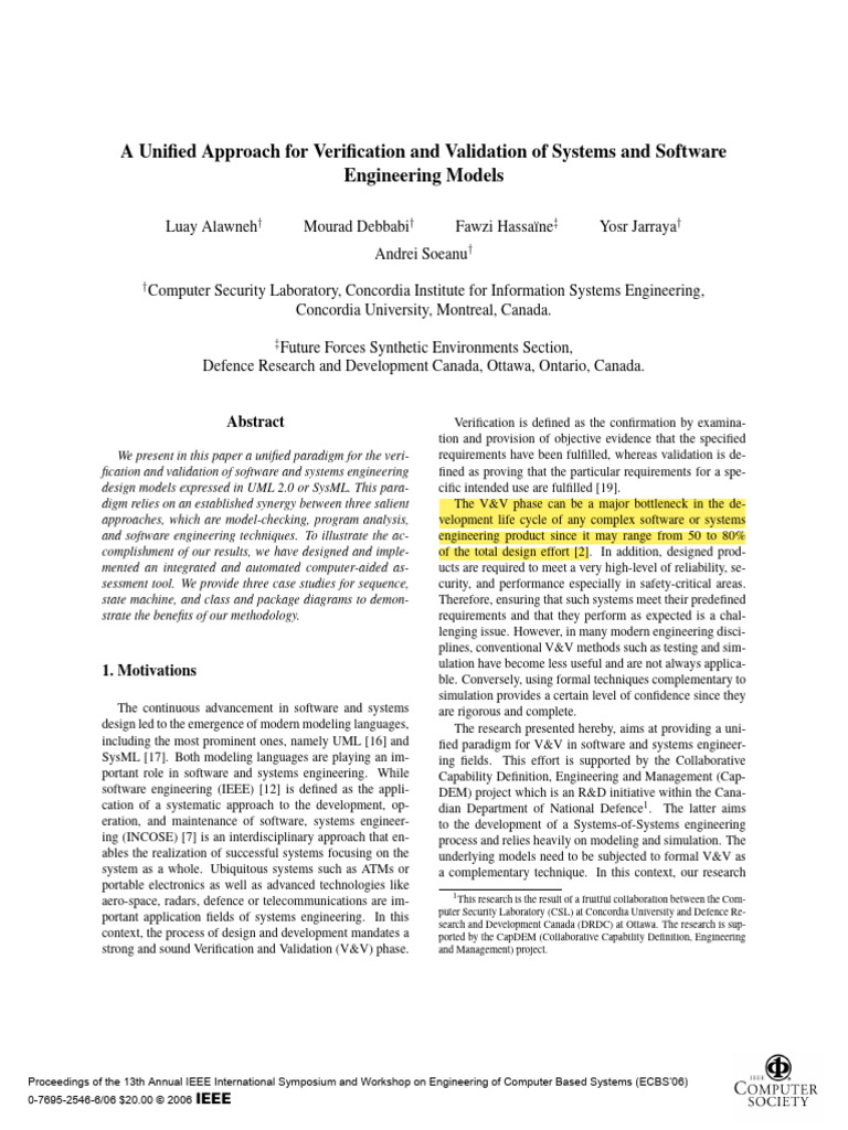 A Unified Approach For Verification and Validation of Systems and Software Engineering Models ...