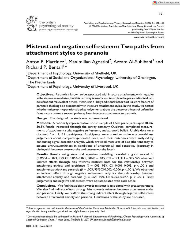 Psychol Psychother - 2020 - Martinez - Mistrust and Negative Self ...