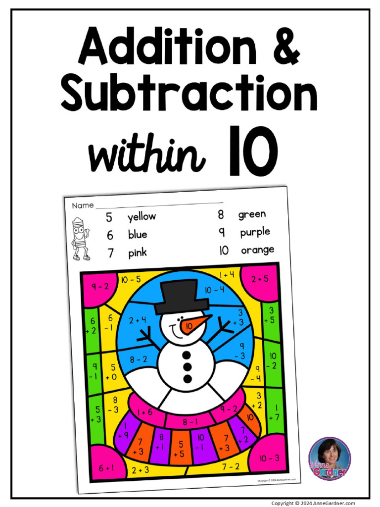WinterChristmasMathActivitiesColorbyNumberAddtoSubtractwithin10 1 | PDF