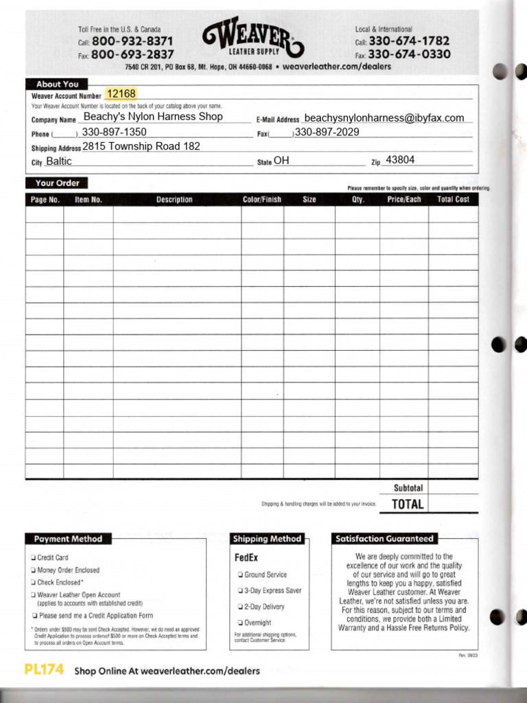 Weaver Leather Order Form | PDF