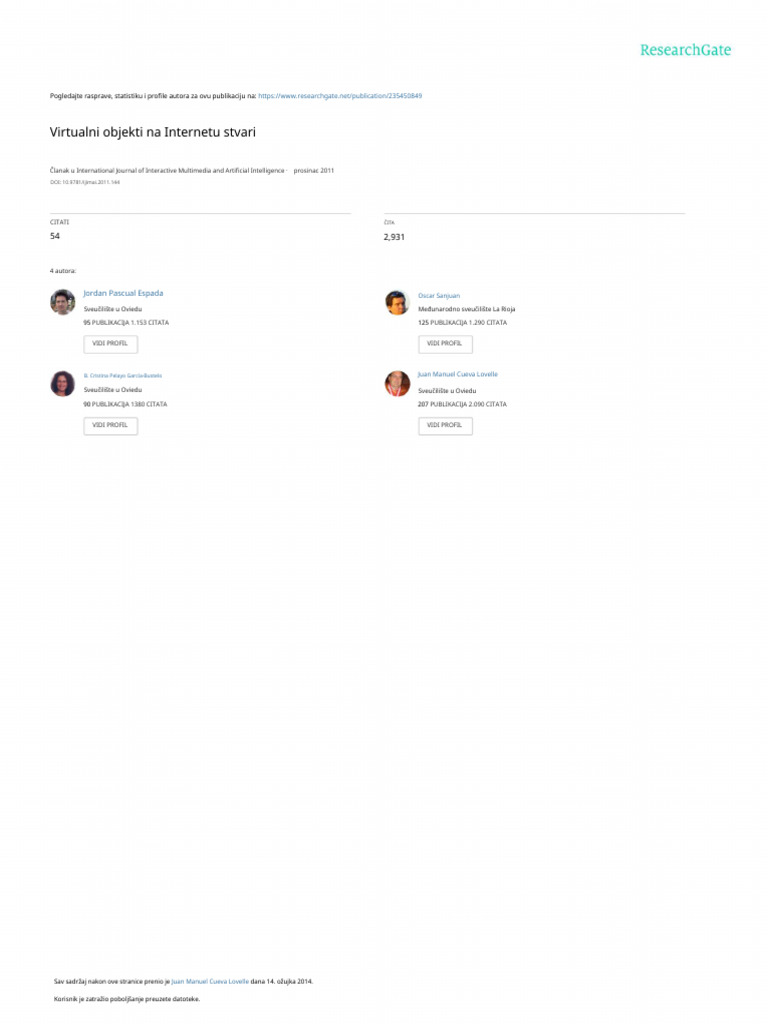 Virtual Objects On The Internet of Things | PDF