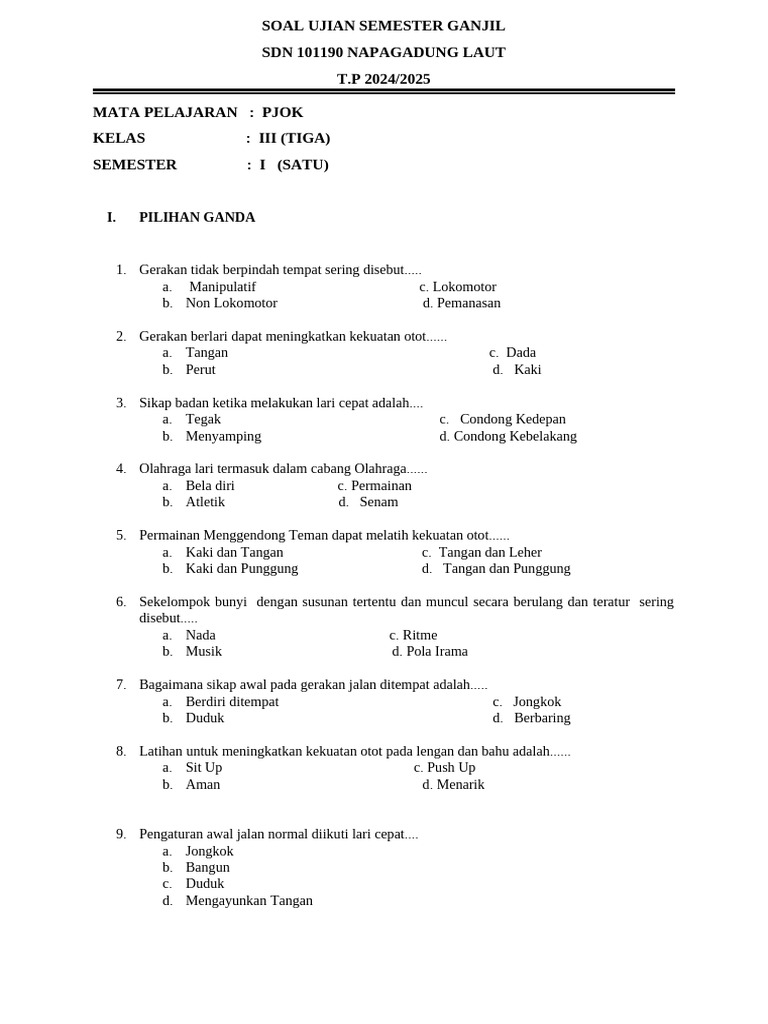 Soal Pjok Kelas 3 | PDF