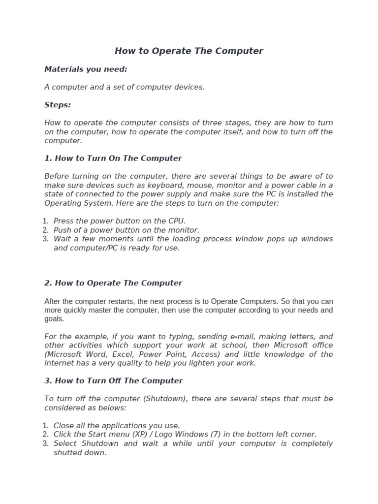 How To Operate The Computer | PDF
