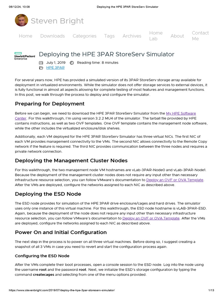 Deploying The HPE 3PAR StoreServ Simulator | PDF | Virtual Machine ...