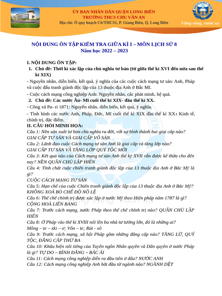 Đ.ÁN ĐỀ CƯƠNG GKI SỬ 8 | PDF