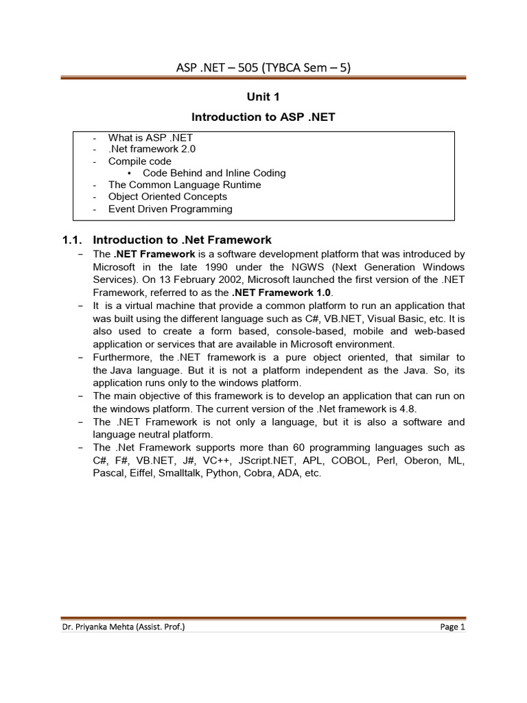 Unit1_Introduction_ASP_2022 | PDF | Class (Computer Programming) | Active Server Pages