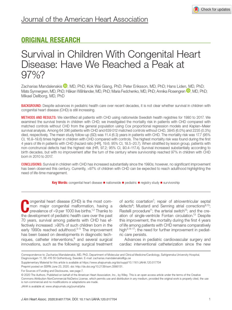 Survival in Children With Congenital Heart Disease Have We Reached A ...