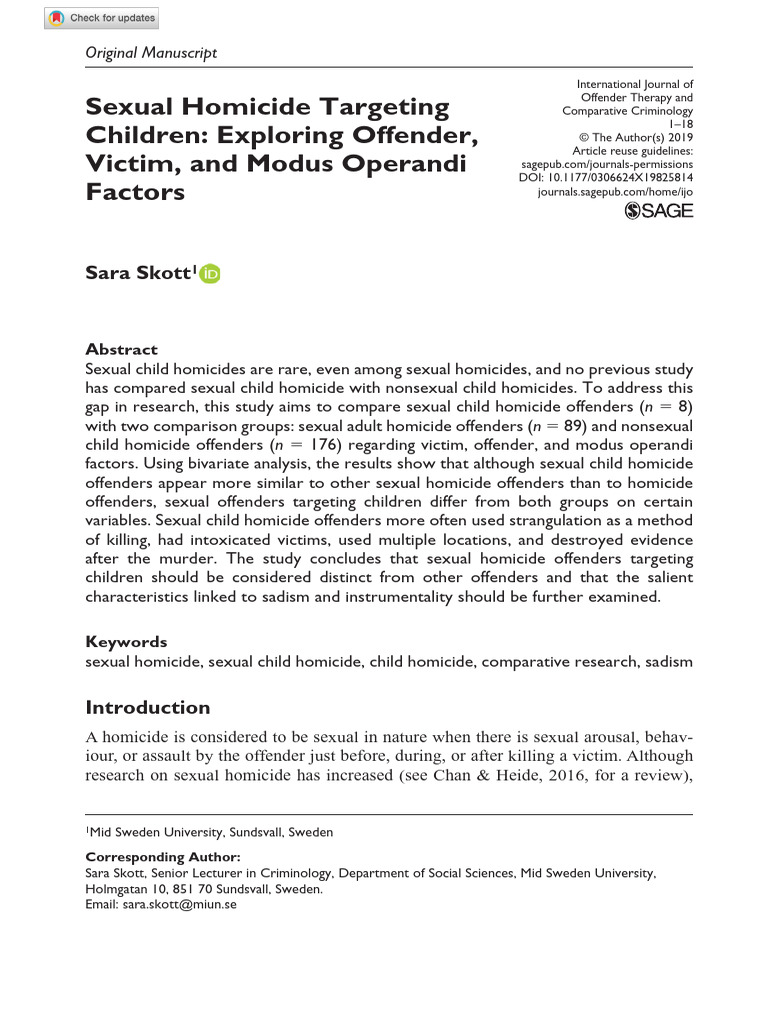 Sexual Homicides of Children | PDF | Crimes | Crime & Violence