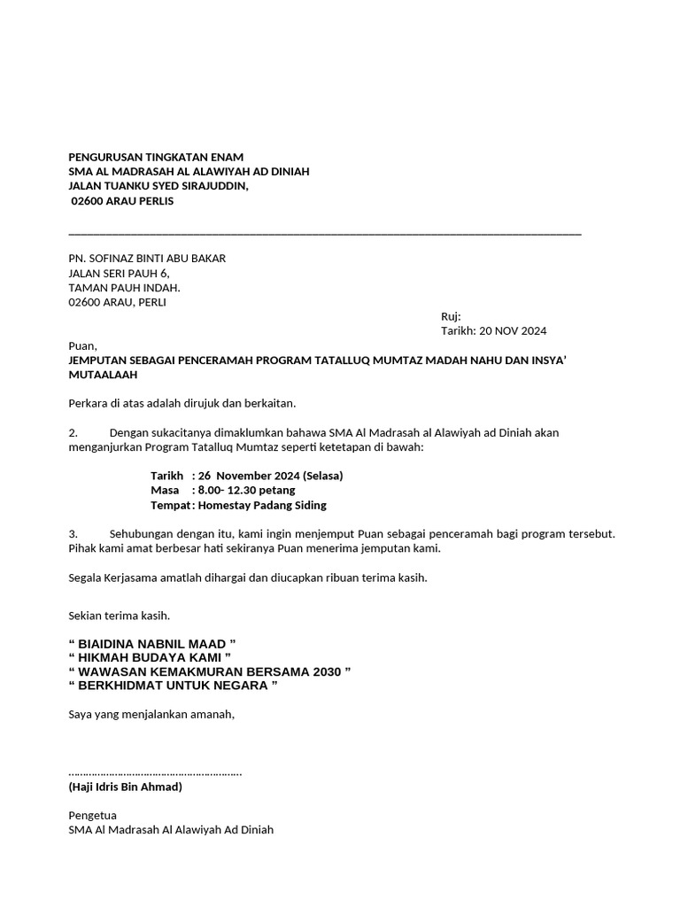 Surat Jemputan Penceramah | PDF