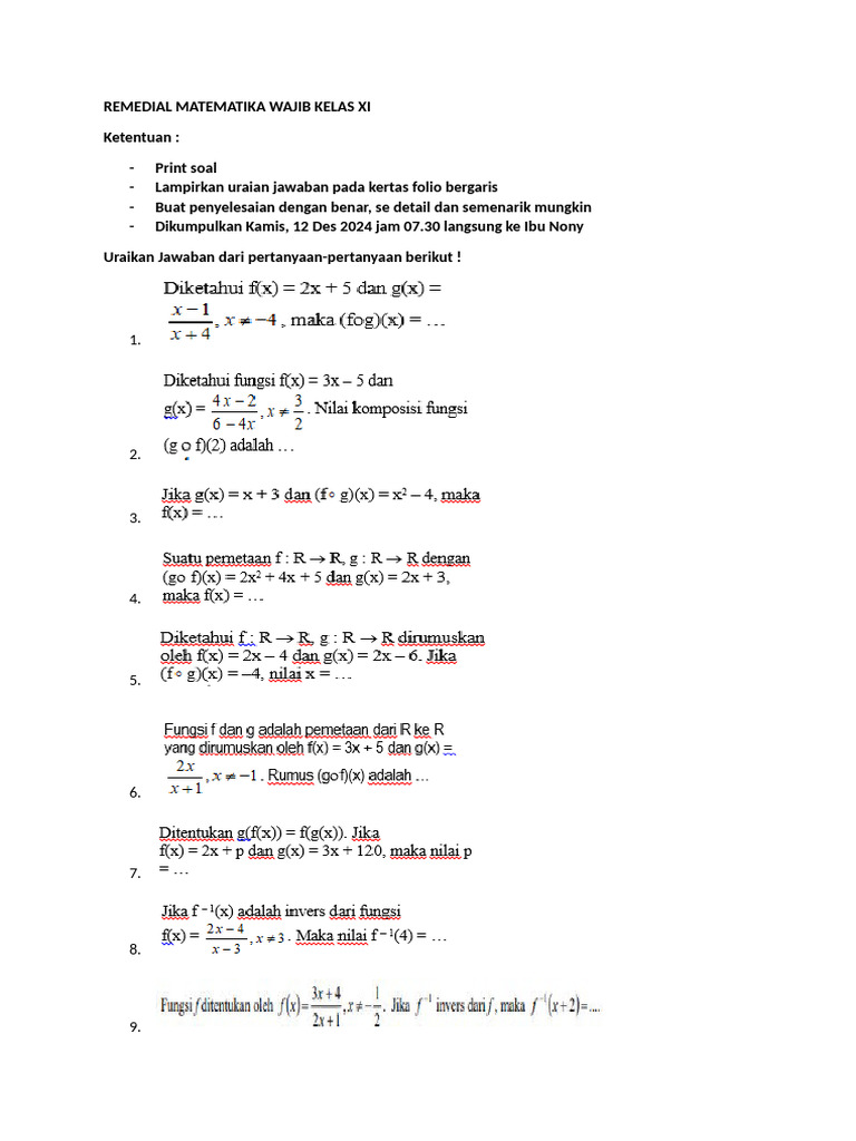 Remedial Matematika Wajib Kelas Xi | PDF